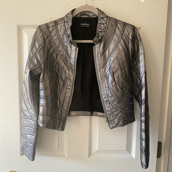bebe | Jackets & Coats | Bebe Silver Metallic Jacket | Poshmark